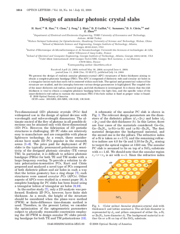 (PDF) Design of annular photonic crystal slabs | Christopher Summers - Academia.edu