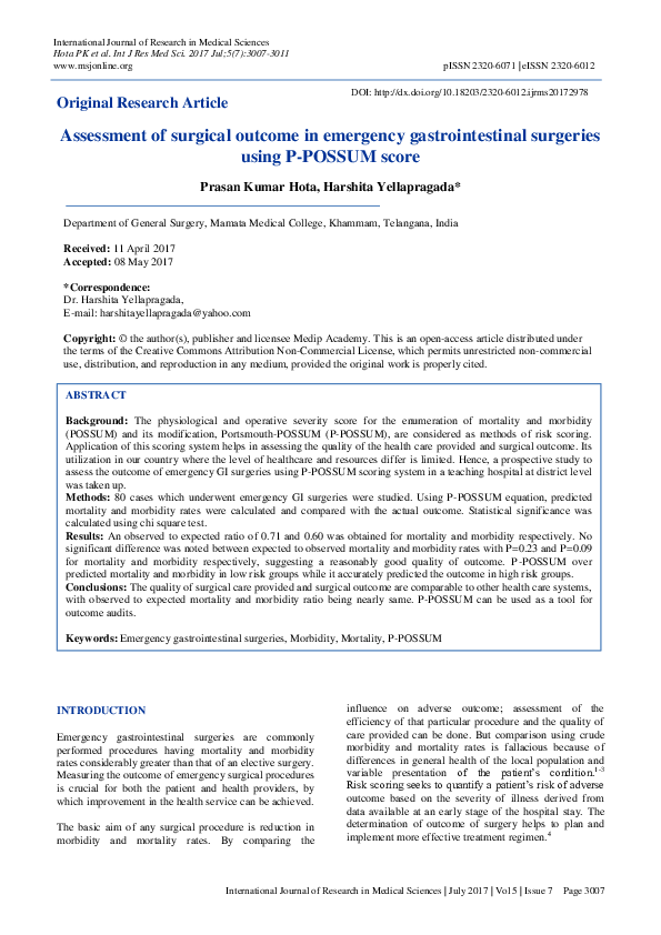 (PDF) Assessment of surgical outcome in emergency gastrointestinal ...