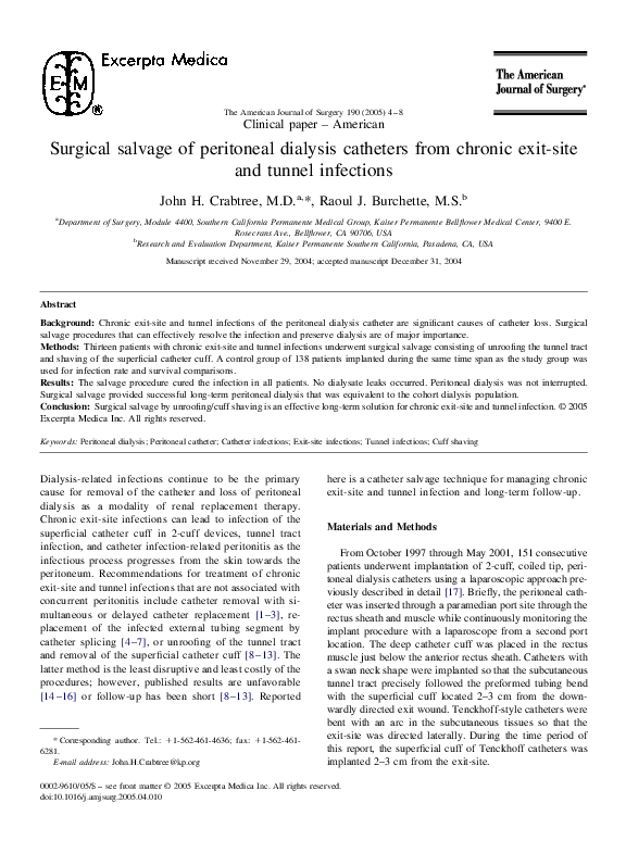 (PDF) Surgical salvage of peritoneal dialysis catheters from chronic ...