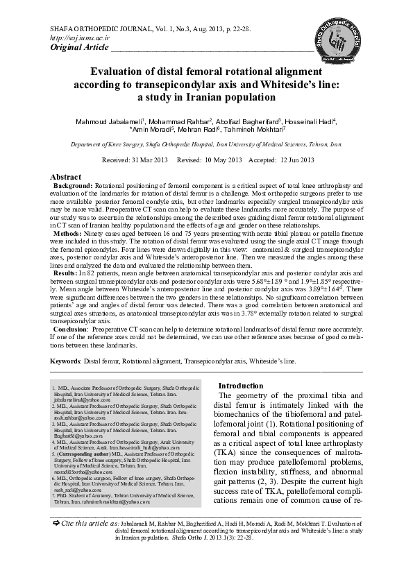 (PDF) Evaluation of Distal Femoral Rotational Alignment with Spiral CT ...