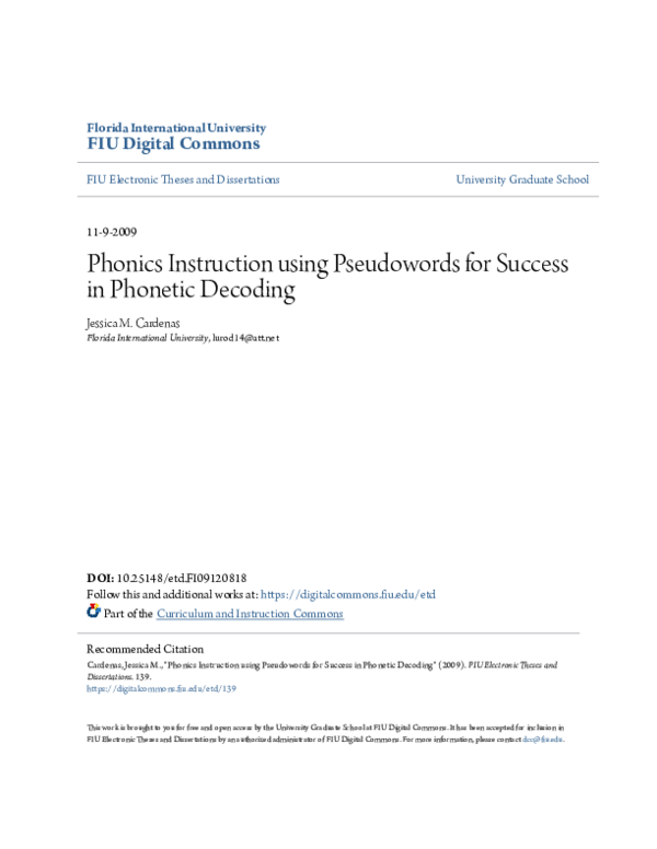 (PDF) Phonics instruction using pseudowords for success in phonetic ...