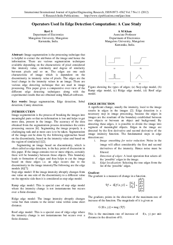 (PDF) Operators Used In Edge Detection Computation: A Case Study