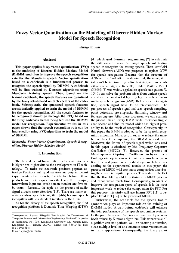 (PDF) Fuzzy Vector Quantization on the Modeling of Discrete Hidden Markov Model for Speech ...