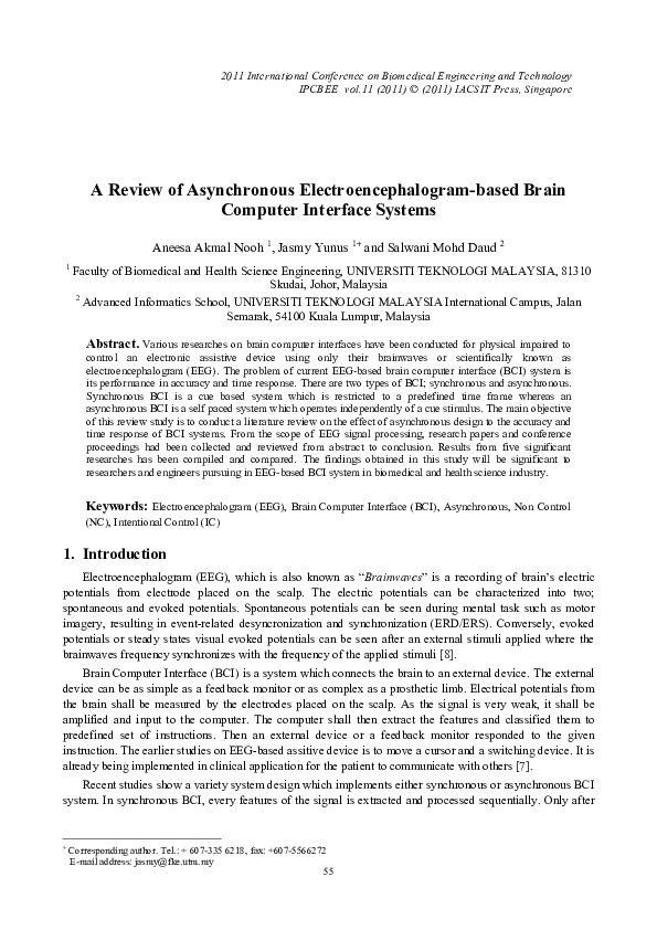 Pdf A Review Of Asynchronous Electroencephalogram Based Brain Computer Interface Systems