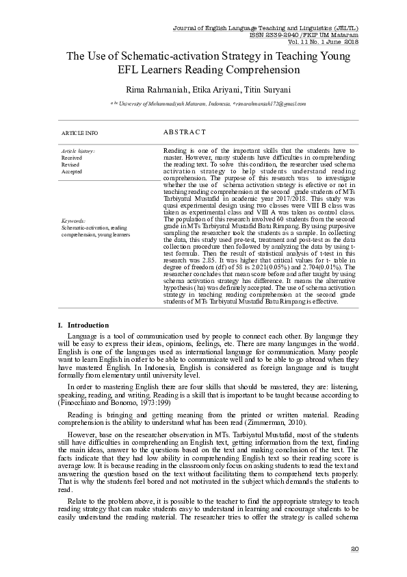 (PDF) The Use of Schematic-activation Strategy in Teaching Young EFL ...