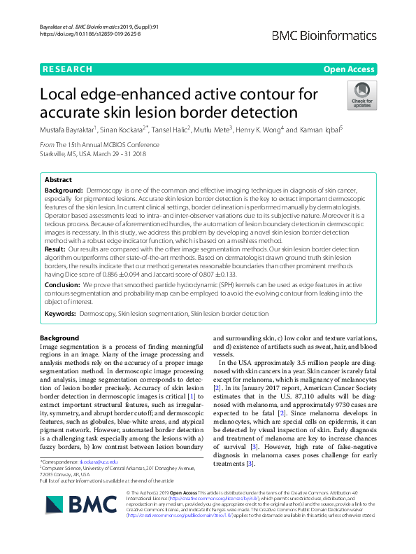(PDF) Local edge-enhanced active contour for accurate skin lesion border detection