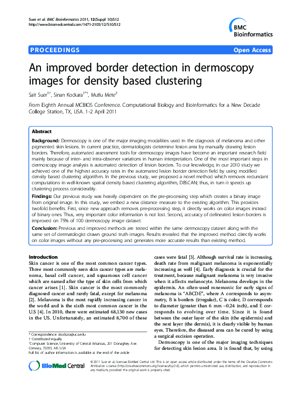 (PDF) An improved border detection in dermoscopy images for density ...
