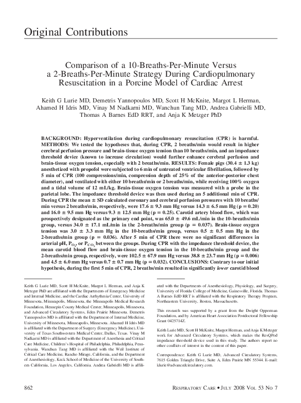 (PDF) Comparison of a 10-breaths-per-minute versus a 2-breaths-per ...