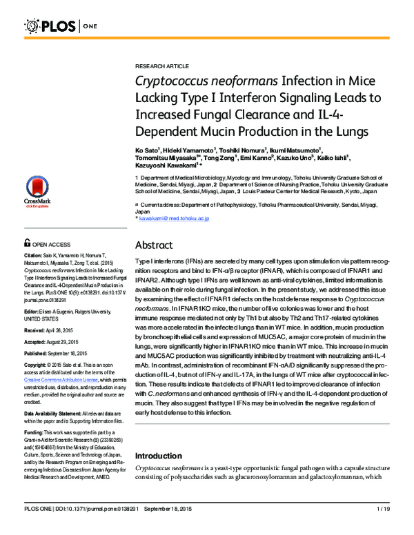 (PDF) Cryptococcus neoformans Infection in Mice Lacking Type I ...