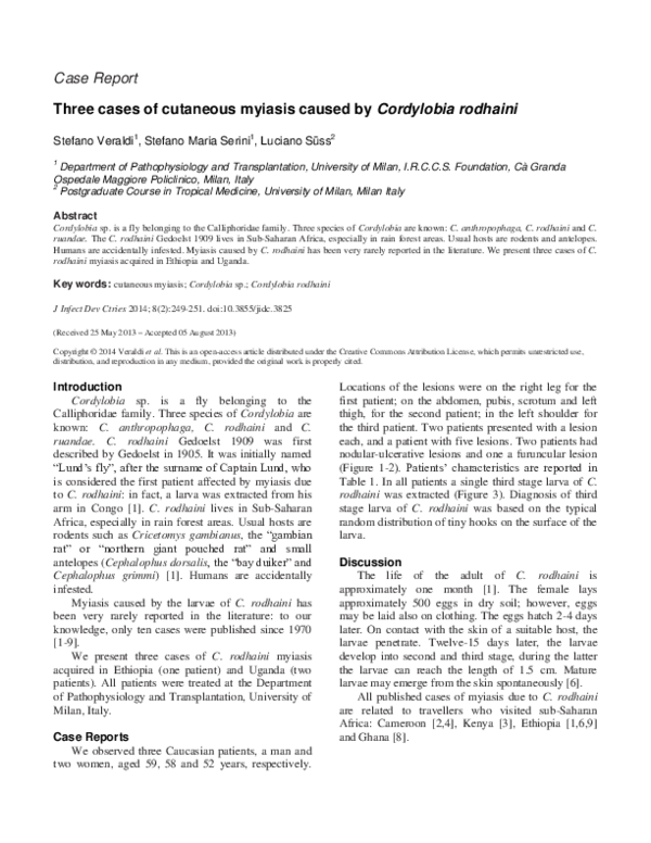 (PDF) Three cases of cutaneous myiasis caused by Cordylobia rodhaini | Stefano Maria Serini ...