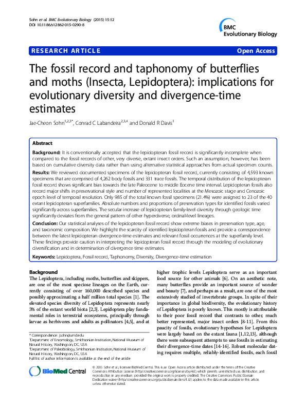 (PDF) The fossil record and taphonomy of butterflies and moths (Insecta, Lepidoptera ...