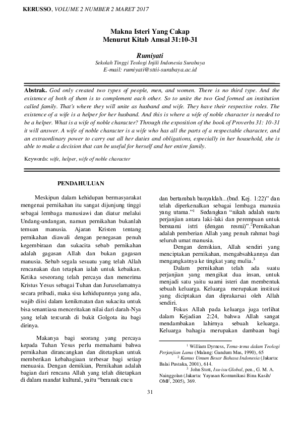 (PDF) Makna Isteri Yang Cakap Menurut Kitab Amsal 31:10-31
