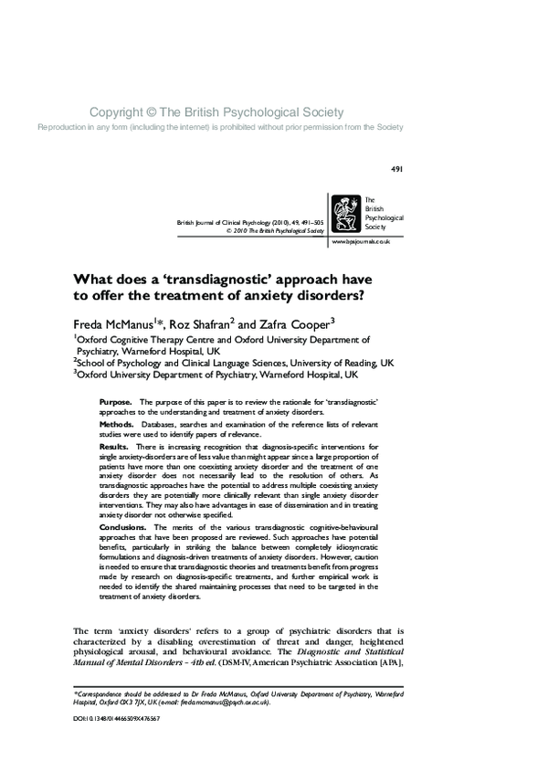 (PDF) What does a transdiagnostic approach have to offer the treatment ...
