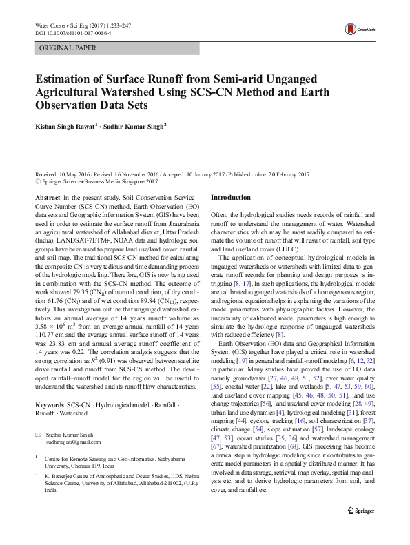 (PDF) Estimation of Surface Runoff from Semi-arid Ungauged Agricultural ...