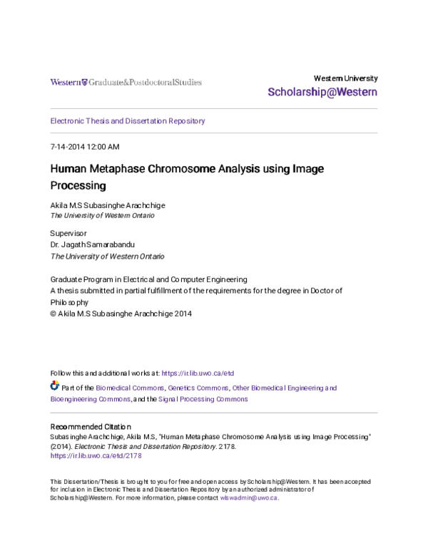 (PDF) Human Metaphase Chromosome Analysis using Image Processing