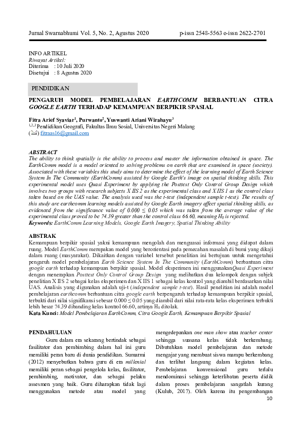 (PDF) Pengaruh Model Pembelajaran Earth Science System in the Community ...