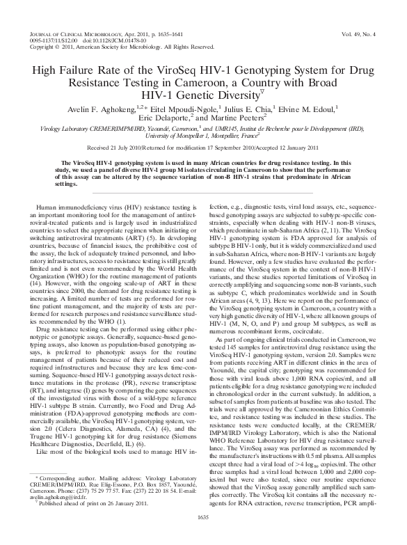 (PDF) High Failure Rate of the ViroSeq HIV-1 Genotyping System for Drug ...