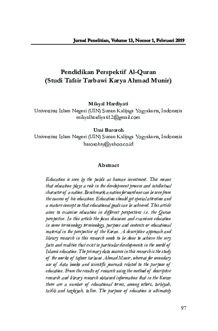 (PDF) Tujuan dan Materi Pendidikan dalam Perspektif Al-Quran