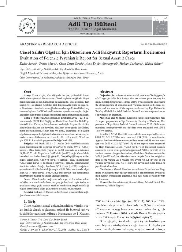 (PDF) Evaluation of Forensic Psychiatric Reports for Sexual Assault Cases