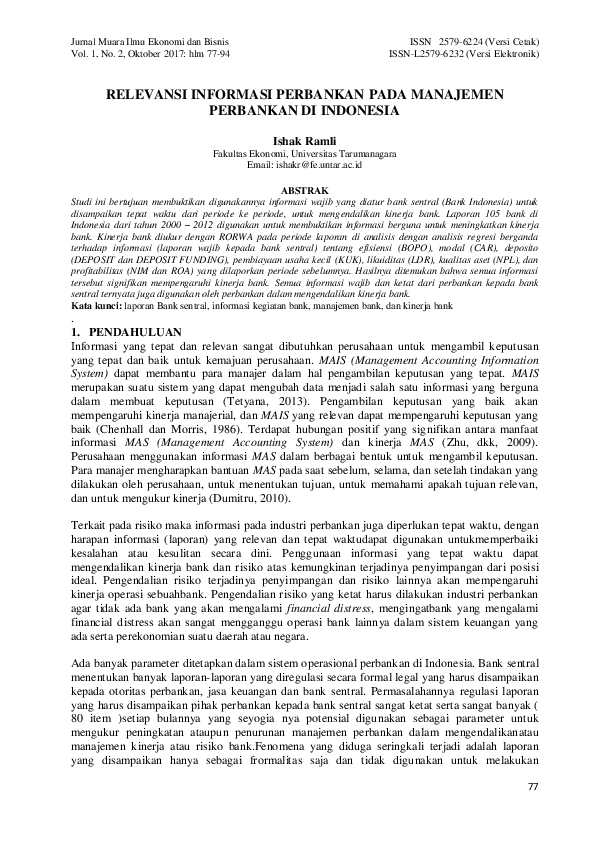 (PDF) Relevansi Informasi Perbankan Pada Manajemen Perbankan DI ...