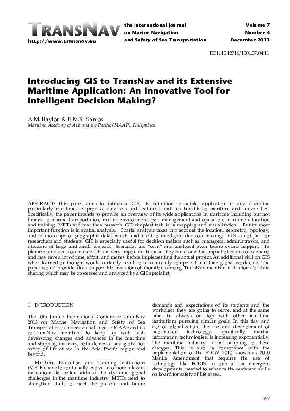 (PDF) Introducing GIS to TransNav and its Extensive Maritime ...