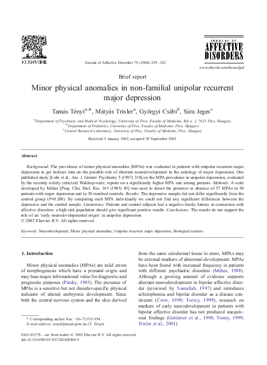 (PDF) Minor physical anomalies in non-familial unipolar recurrent major ...