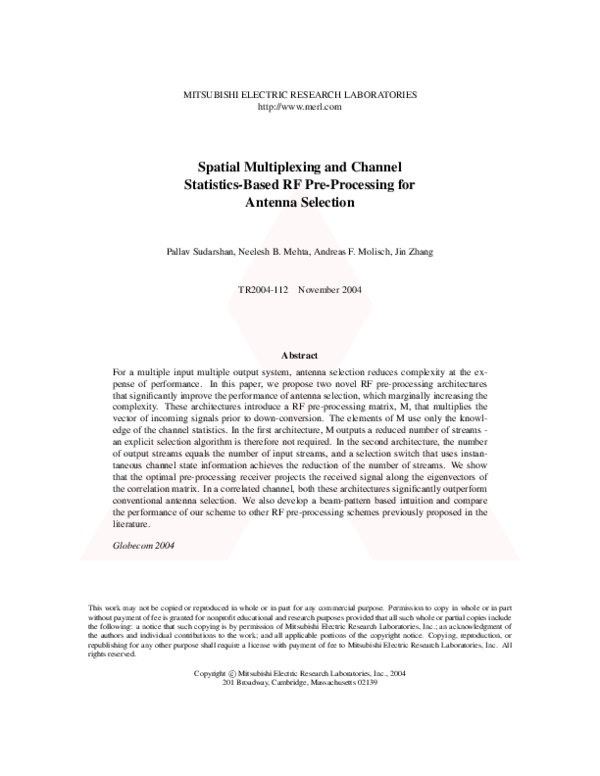 (PDF) Spatial multiplexing and channel statistics-based RF pre ...
