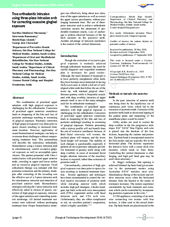 (PDF) True orthodontic intrusion using three-piece intrusion arch for ...