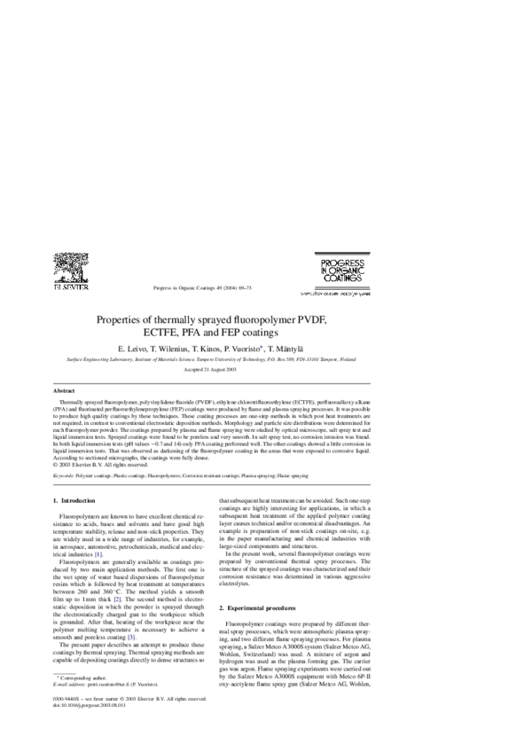 (PDF) Properties of thermally sprayed fluoropolymer PVDF, ECTFE, PFA and FEP coatings
