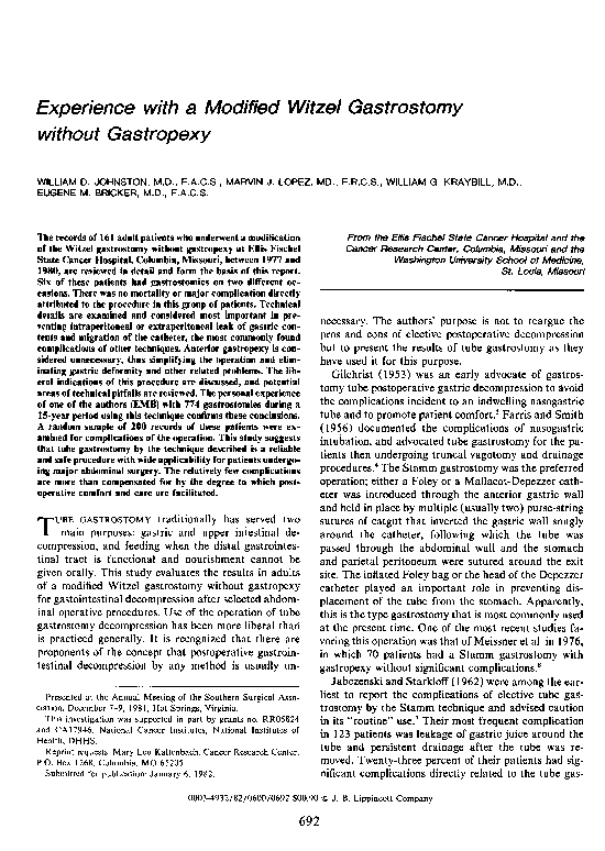 (PDF) Experience with a Modified Witzel Gastrostomy without Gastropexy ...