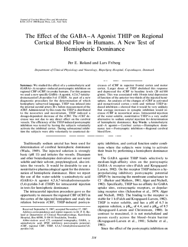(PDF) The Effect of the GABA-A Agonist THIP on Regional Cortical Blood ...