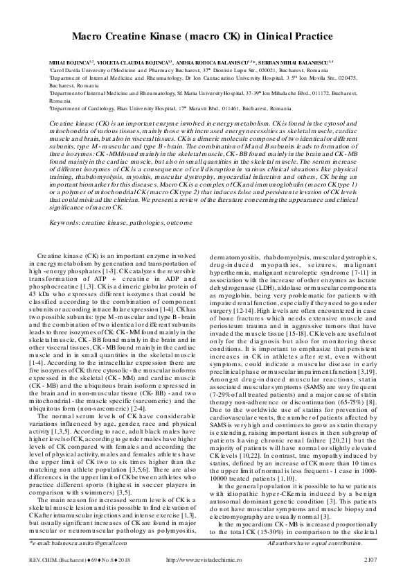 (PDF) Macro Creatine Kinase (macro CK) in Clinical Practice
