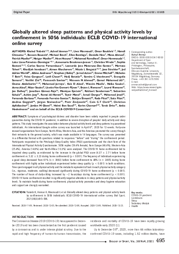 (PDF) Globally altered sleep patterns and physical activity levels by ...