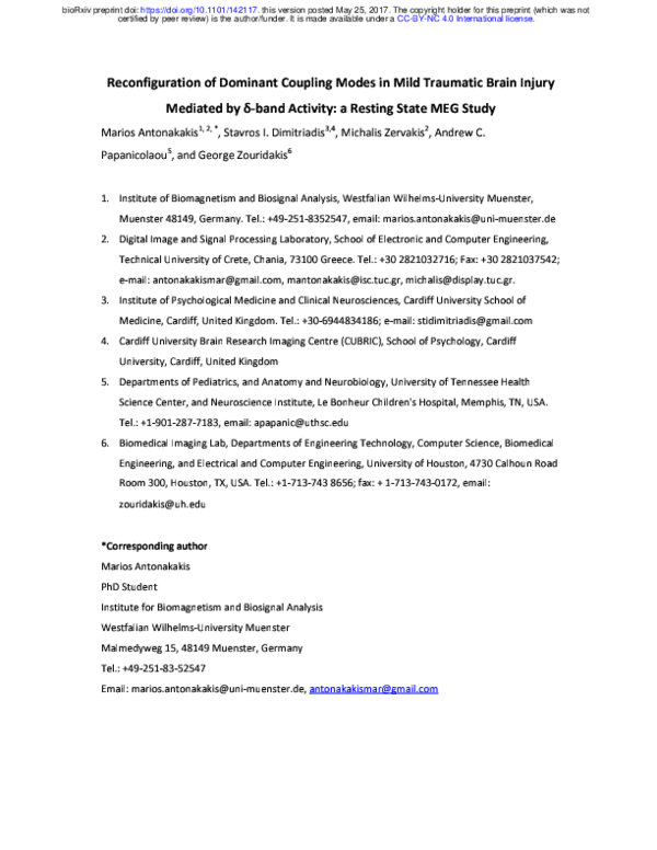 (PDF) Reconfiguration Of Dominant Coupling Modes In Mild Traumatic Brain Injury Mediated By δ ...