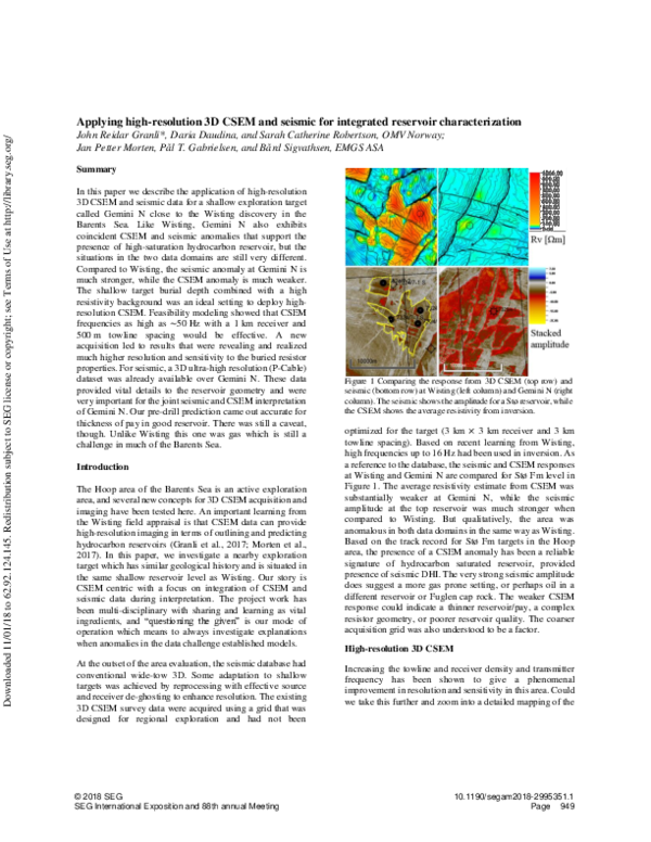 (PDF) Applying high-resolution 3D CSEM and seismic for integrated reservoir characterization
