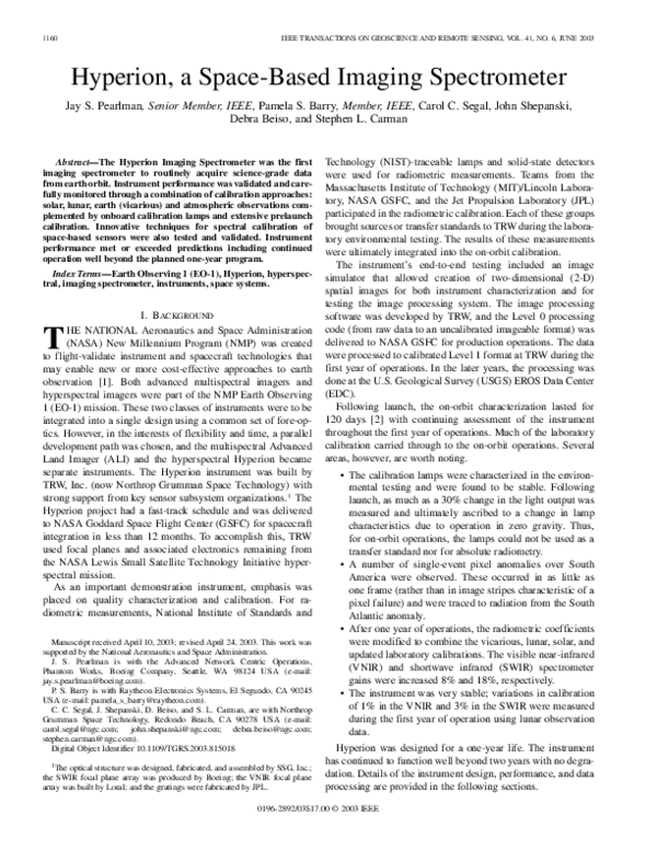 (PDF) Hyperion, a space-based imaging spectrometer