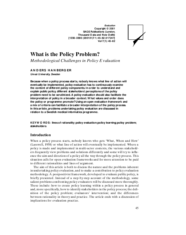 (PDF) What is the Policy Problem?: Methodological Challenges in Policy ...
