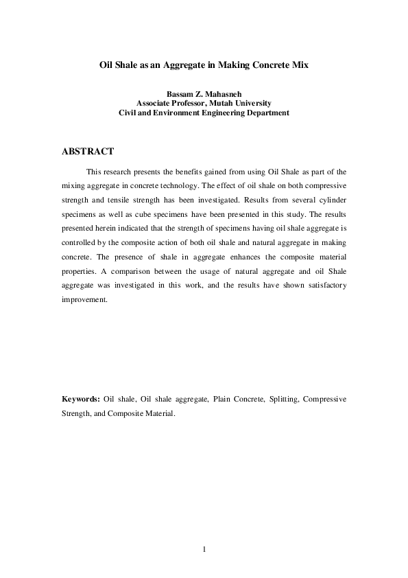 (PDF) Oil Shale as an Aggregate in Making Concrete Mix