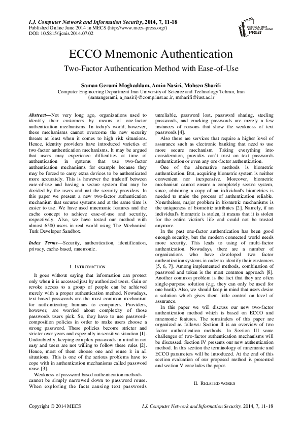 (PDF) ECCO Mnemonic Authentication—Two-Factor Authentication Method ...