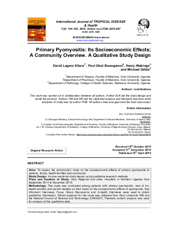 (PDF) Primary Pyomyositis: Its Socioeconomic Effects; A Community ...