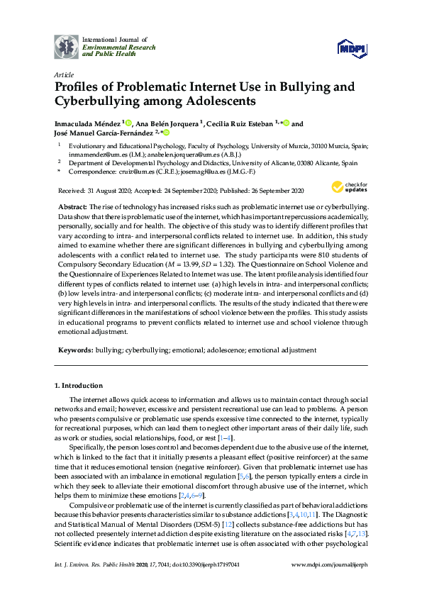 (PDF) Profiles of Problematic Internet Use in Bullying and ...