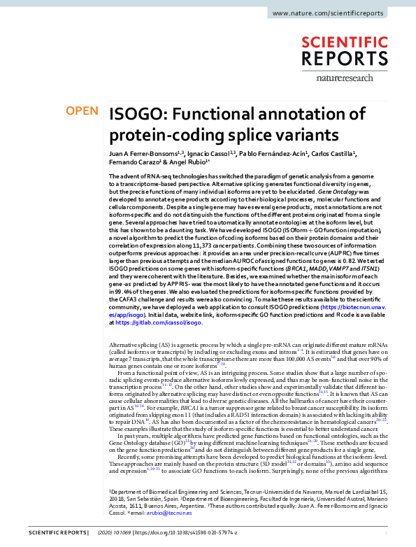 (PDF) ISOGO: Functional annotation of protein-coding splice variants