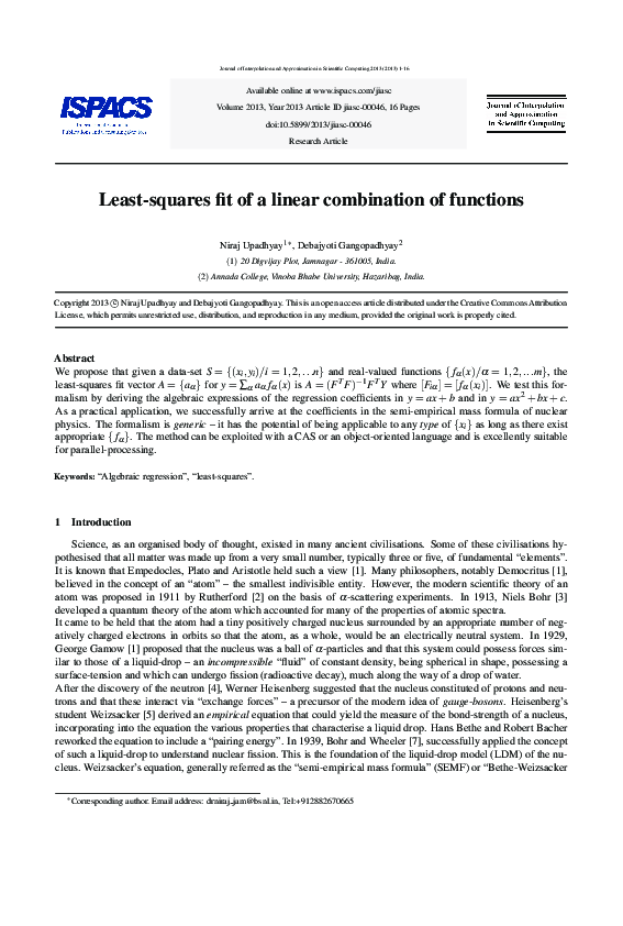 Pdf Least Squares Fit Of A Linear Combination Of Functions Nalanda Dialog Mission