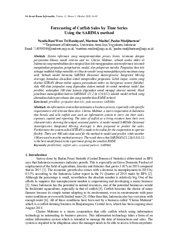 (PDF) Forecasting of Catfish Sales by Time Series Using the SARIMA method