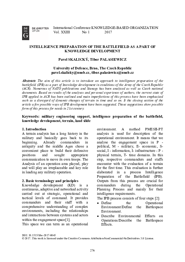 (PDF) Intelligence Preparation of the Battlefield as a Part of ...