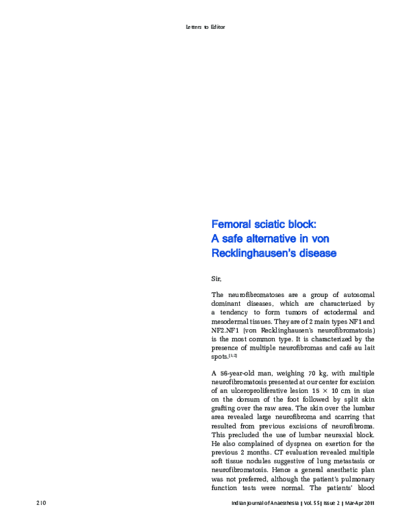 (PDF) Femoral sciatic block: A safe alternative in von Recklinghausen′s ...