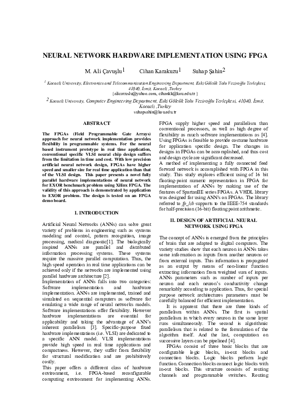 Pdf Neural Network Hardware Implementation Using Fpga Cihan Karakuzu