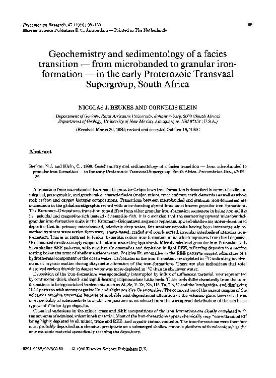(PDF) Geochemistry and sedimentology of a facies transition — from ...