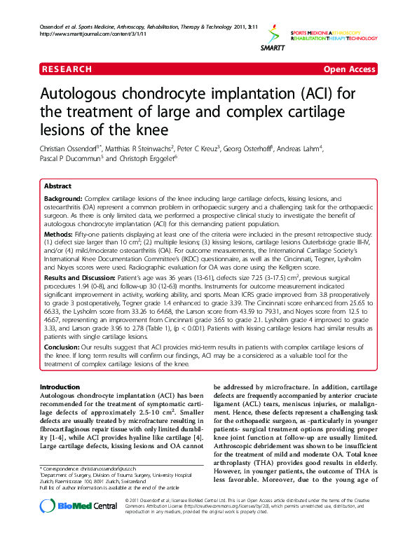 Pdf Mid Term Outcomes Of Autologous Chondrocyte Implantation For