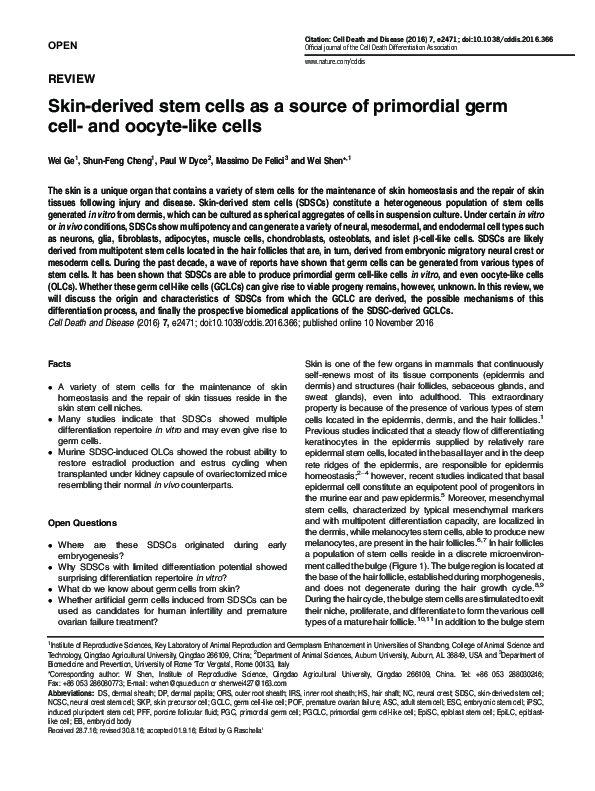 (PDF) Skin-derived stem cells as a source of primordial germ cell- and ...